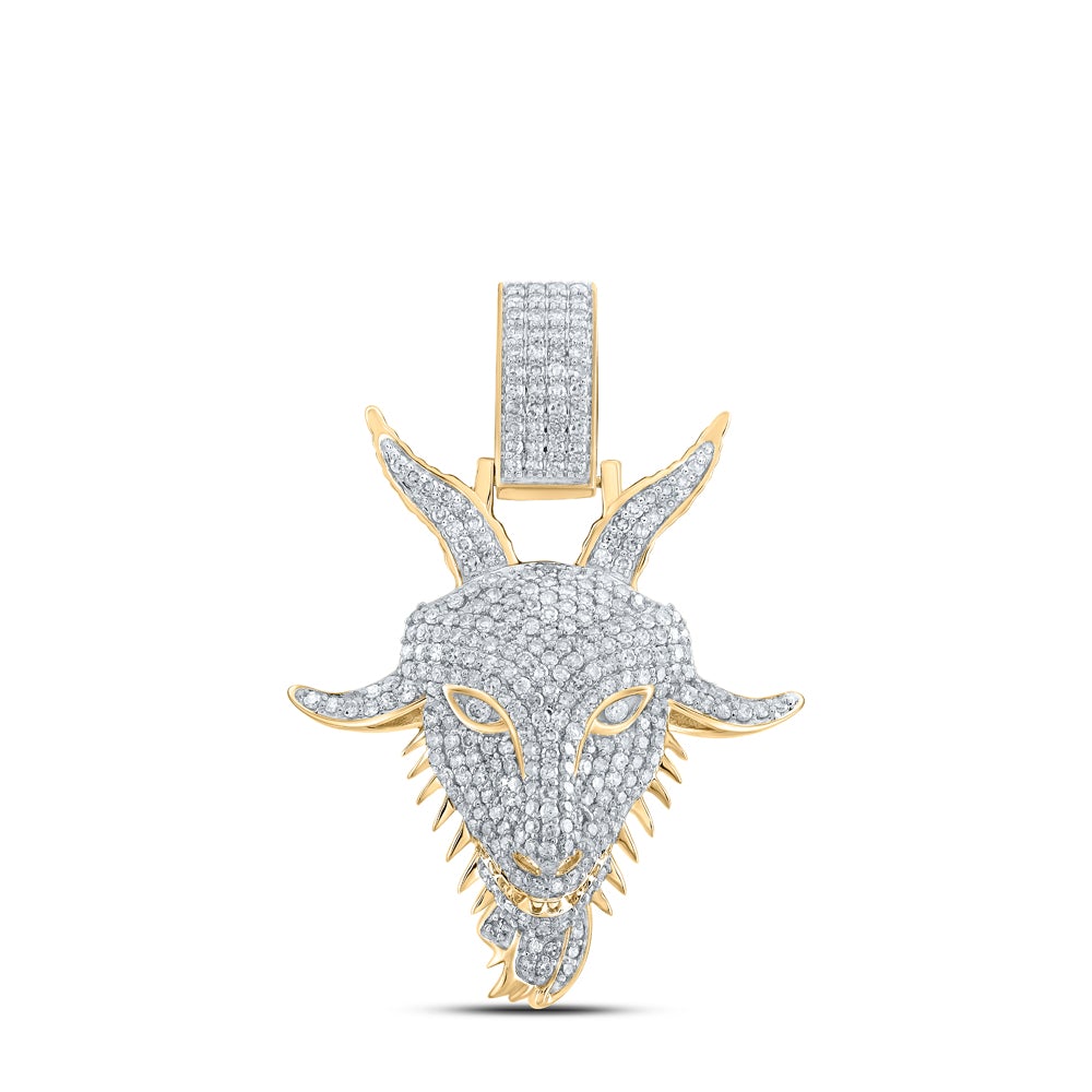 10kt Yellow Gold Mens Round Diamond Goat Face Charm Pendant 1-1/2 Cttw ...